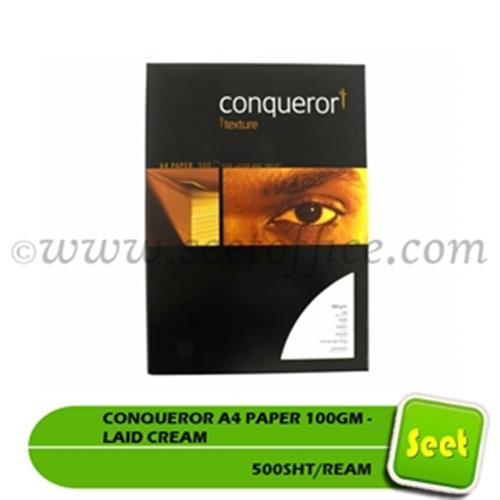 CONQUEROR A4 PAPER 100GM - LAID CREAM, 500 SHT/PK - Seet Office ...