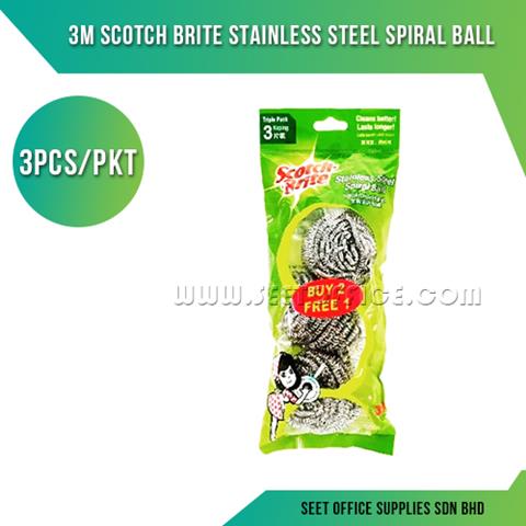3M SCOTCH BRITE STAINLESS STEEL SPIRAL BALL 3PCS/PKT - Seet Office ...