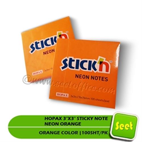 HOPAX 3″X3″ STICKY NOTE NEON ORANGE COLOR 100SHT/PK – Seet Office ...
