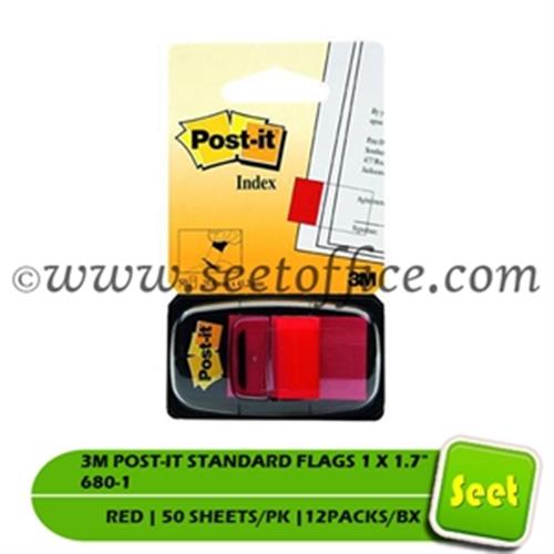 3M POST-IT STANDARD FLAGS 1 X 1.7" RED 50 SHEETS/ PACK ,12PACKS/BX ...