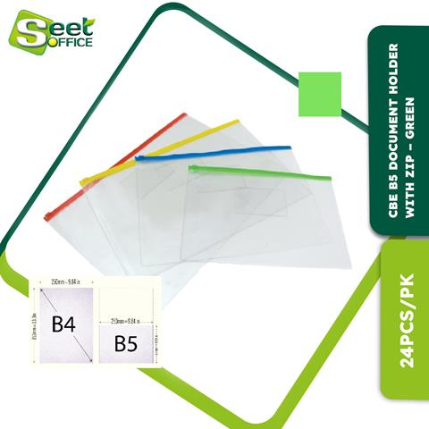 CBE B5 PVC ZIPPER DOCUMENT BAG 128MMx128MM GREEN (12PCS/PACK) (240PCS ...