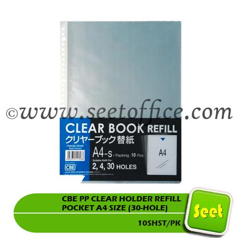 CBE A4 PP CLEAR HOLDER REFILL POCKET 30 HOLES 10'S/PACK [200PACK/CTN ...