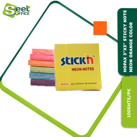 HOPAX 3"x3" STICKY NOTE NEON ORANGE COLOR 100'S/PAD (12PAD/PACK) - Seet ...