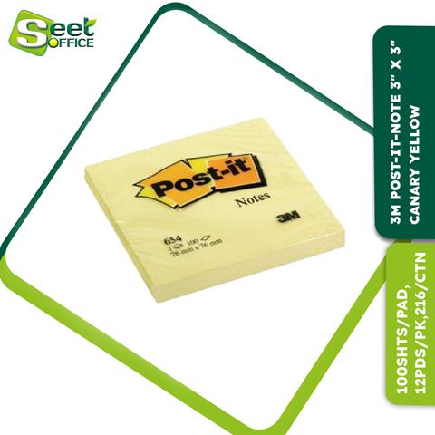 3M POST-IT-NOTE 3"x3" CANARY YELLOW 100'S/PAD (12PAD/PACK) 216/CTN ...