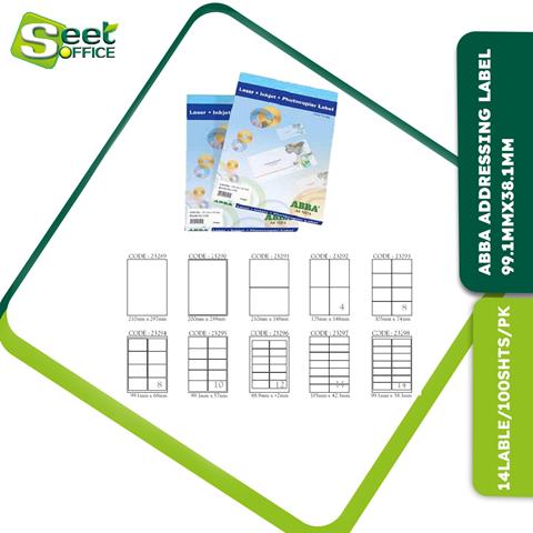 ABBA A4 ADDRESSING LABEL DIA:99.1MMx38.1MM 14 LABLE (100'S/PACK) - Seet ...