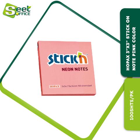 HOPAX 3"X3" STICK ON NOTE PINK COLOR 100SHT/PK - Seet Office Supplies ...