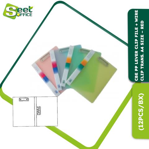 CBE A4 PP LEVER CLIP FILE WITH WIRE CLIP EMBOSS TRANSPARENT RED (12PCS ...