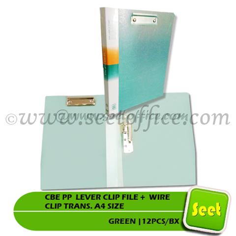 CBE A4 PP LEVER CLIP FILE WITH WIRE CLIP EMBOSS TRANSPARENT GREEN ...