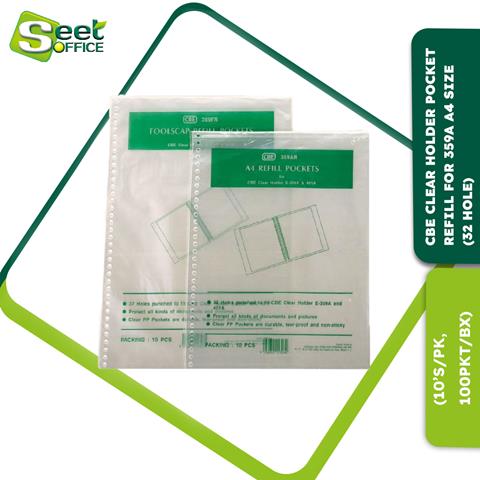 CBE A4 CLEAR HOLDER REFILL POCKET 32 HOLES FOR 359A/401A (10'S/PACK ...