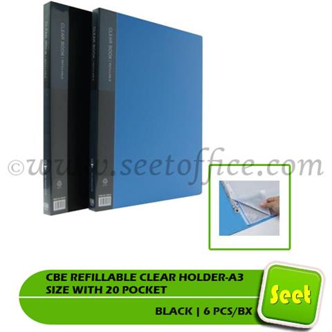 CBE A3 CLEAR HOLDER REFILLABLE 20 POCKET BLACK (6PCS/BOX) [24PCS/CTN ...