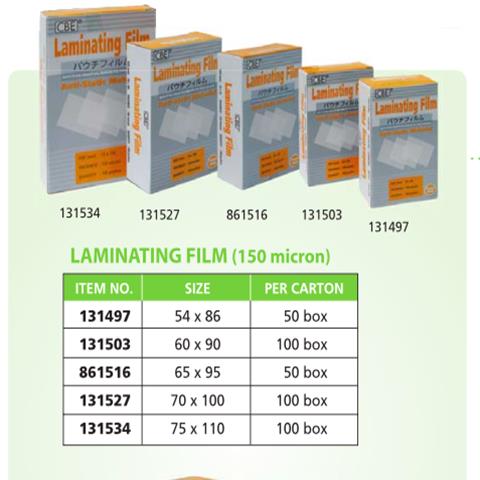 CBE LAMINATING FILM SIZE:60MMx90MM 150 MICRON (100'S/BOX) [100 BOX/CTN ...