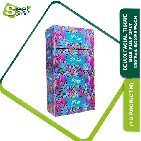 BELUX 3 PLY BOX FACIAL TISSUE PULP 175MM(W)x180MM(L) (130'Sx4 BOX/PACK ...